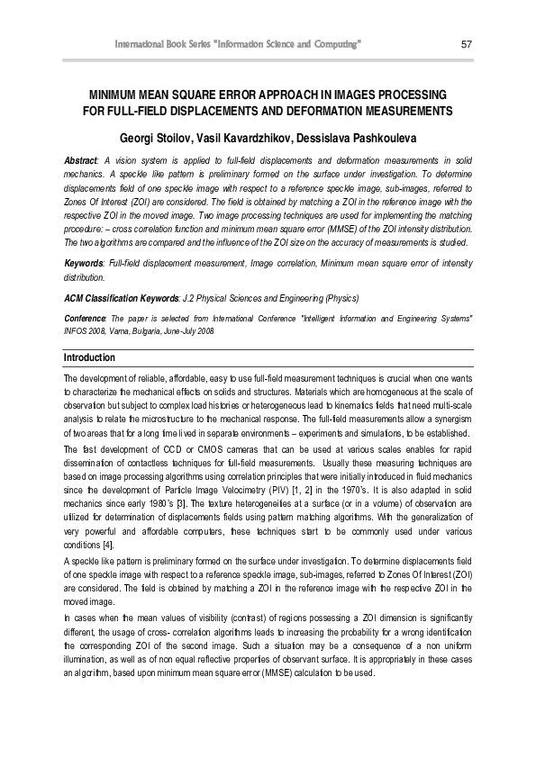 (PDF) Minimum Mean Square Error Approach in Images Processing for Full-field Displacements and ...