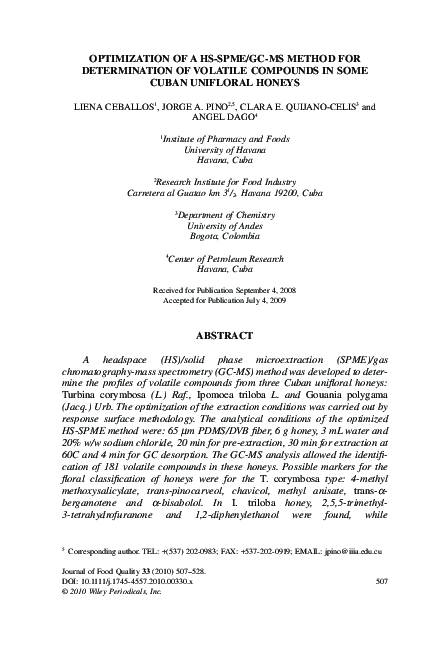 (PDF) Optimization of a HS-Spme/GC-MS Method for Determination of Volatile Compounds in Some ...