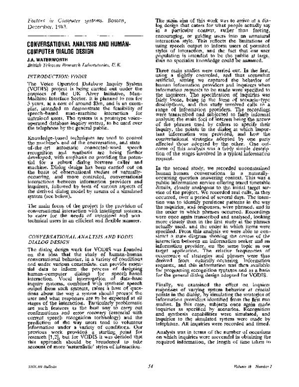 (PDF) Conversational Analysis and Human-Computer Dialog Design
