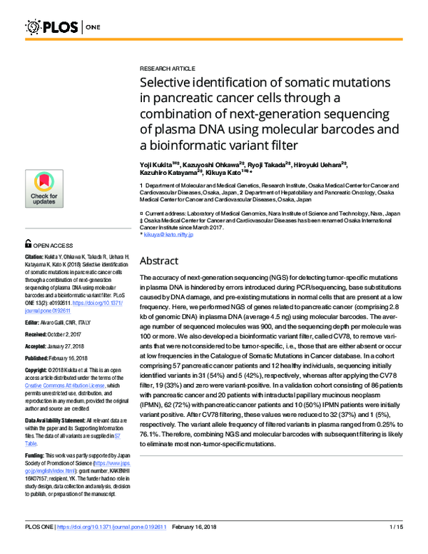 Pdf Selective Identification Of Somatic Mutations In Pancreatic Cancer Cells Through A