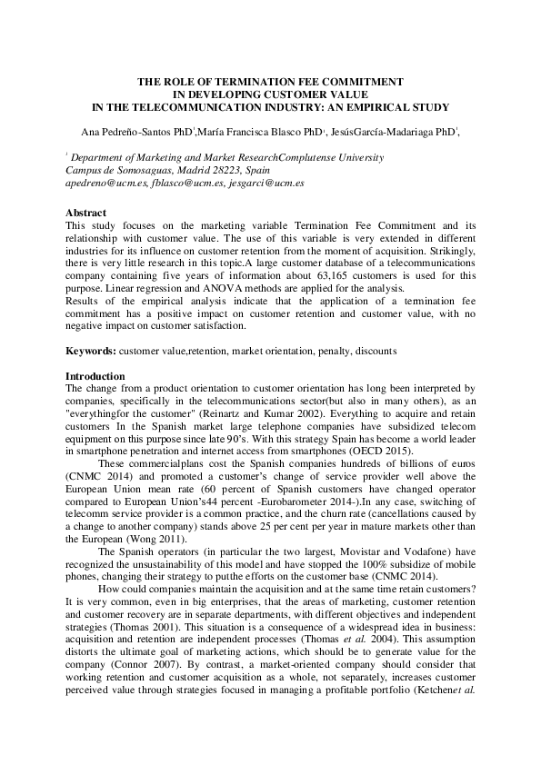 (PDF) The Role of Termination Fee Commitment in Developing Customer Value in the ...