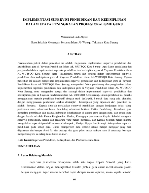 (PDF) Implementasi Supervisi Pendidikan Dan Kedisiplinan Dalam Upaya Peningkatan Profesionalisme ...