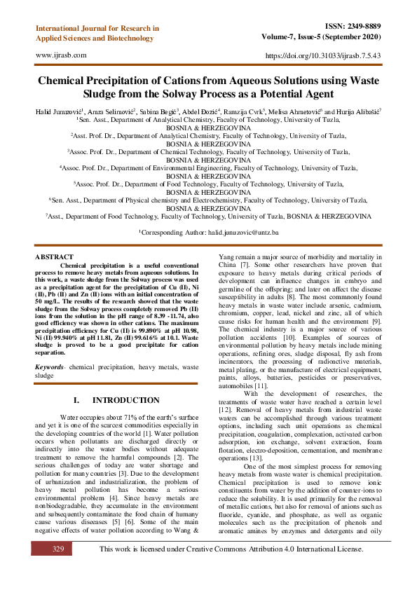 (PDF) Chemical Precipitation of Cations from Aqueous Solutions using ...