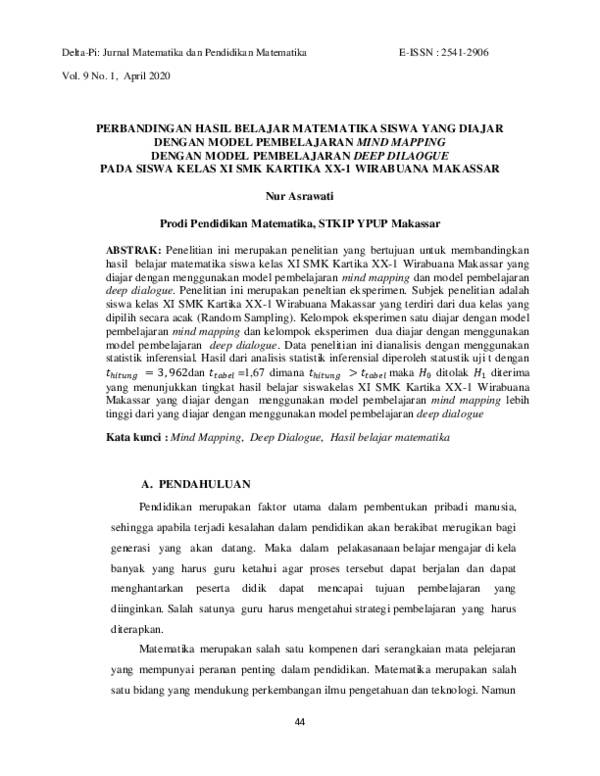 (PDF) Perbandingan Hasil Belajar Matematika Siswa Yang Diajar Dengan Model Pembelajaran Mind ...