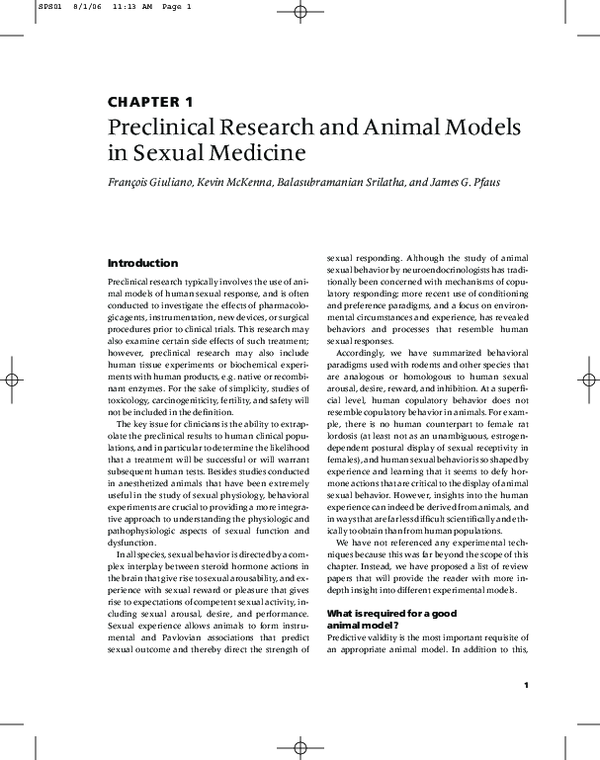 (PDF) Preclinical Research and Animal Models in Sexual Medicine