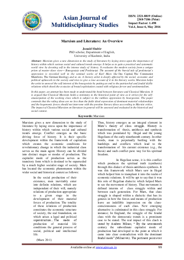 (PDF) Marxism and Literature: An Overview