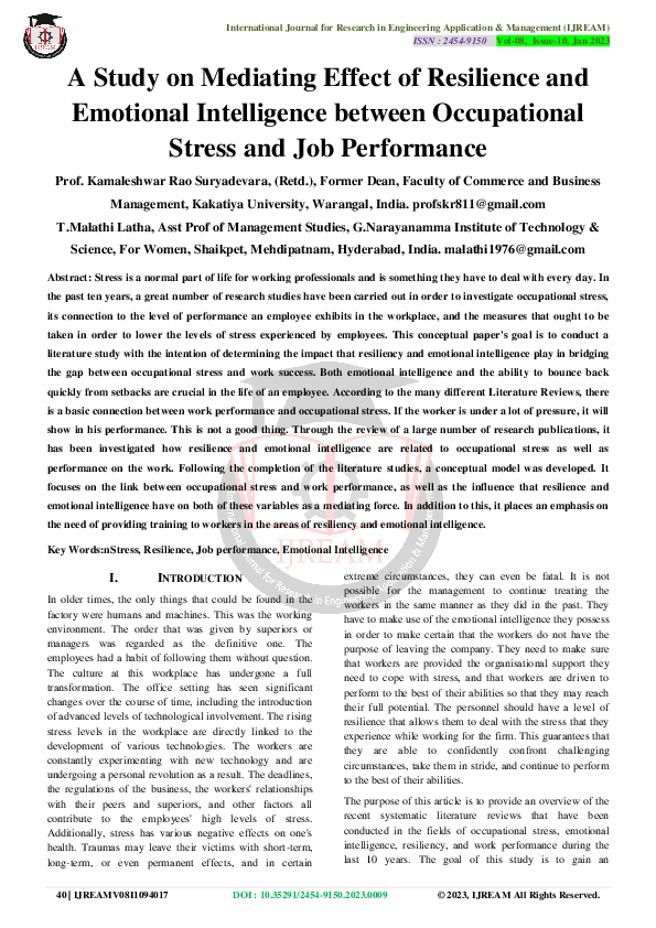 (PDF) A Study on Mediating Effect of Resilience and Emotional Intelligence between Occupational ...