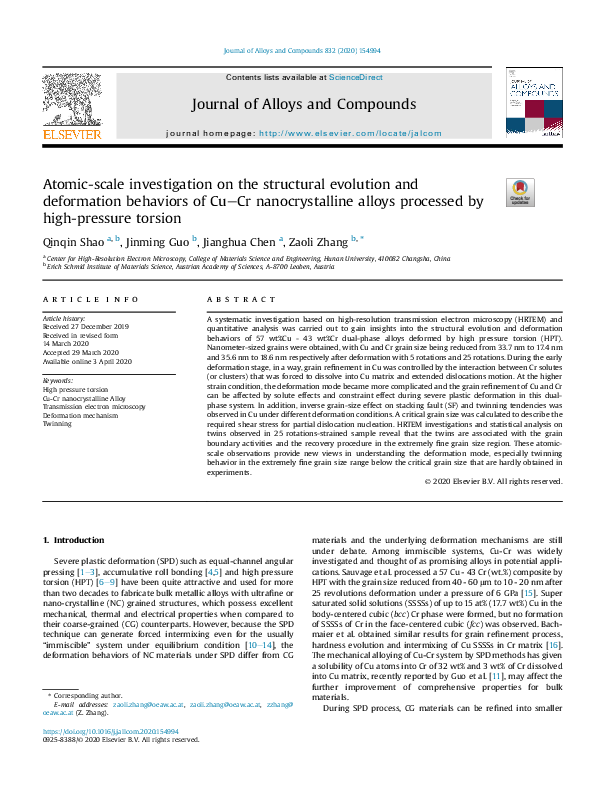 Pdf Atomic Scale Investigation On The Structural Evolution And Deformation Behaviors Of Cu Cr