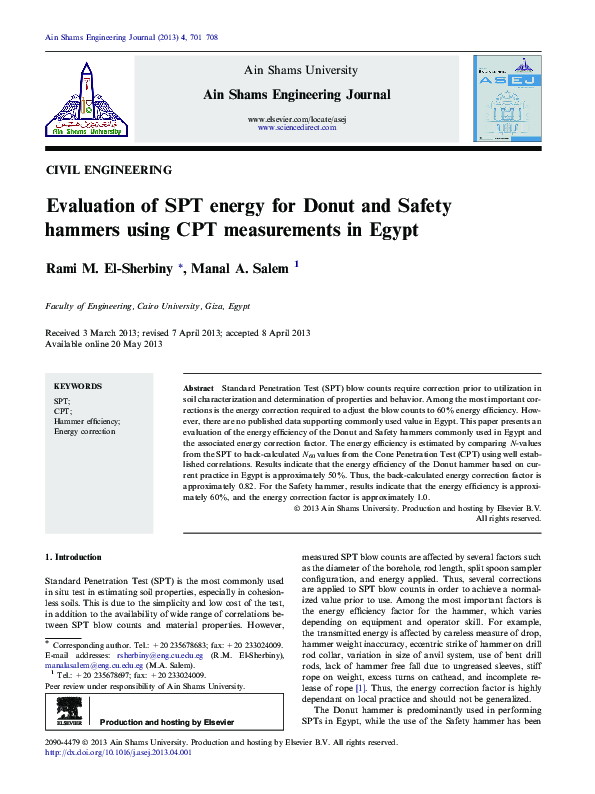 (PDF) Evaluation of SPT energy for Donut and Safety hammers using CPT ...