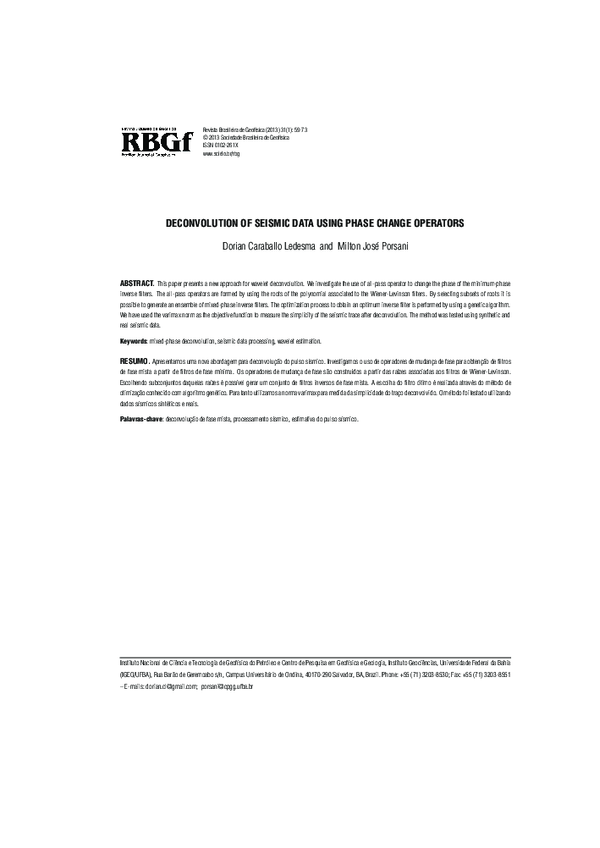 (PDF) Deconvolution of Seismic Data Using Phase Change Operators