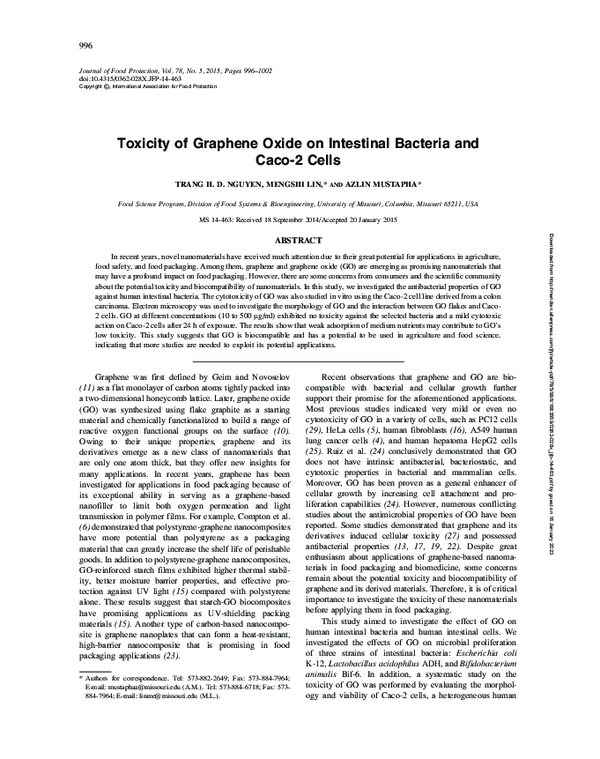 (PDF) Toxicity of graphene oxide on intestinal bacteria and caco-2 cells