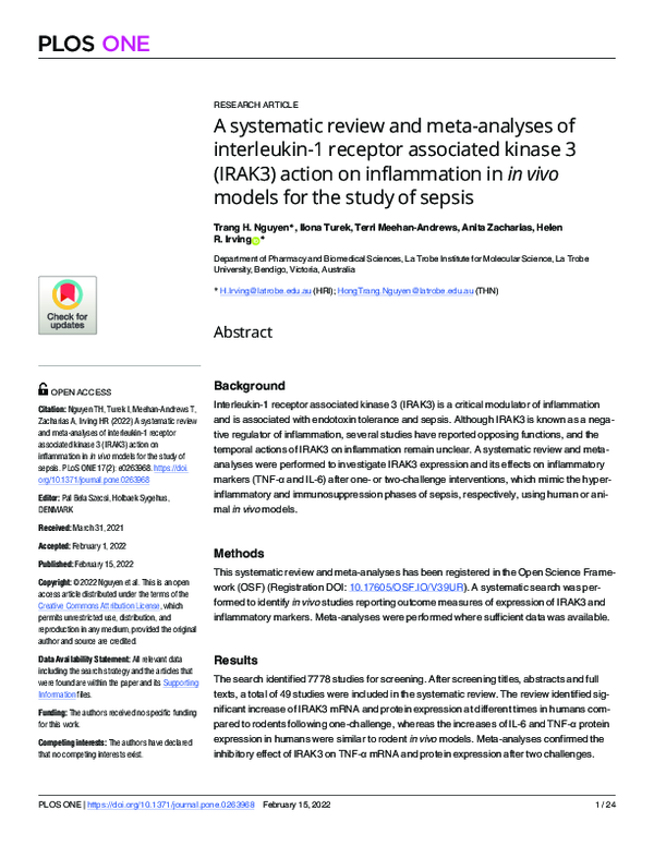 (PDF) A systematic review and meta-analyses of interleukin-1 receptor ...