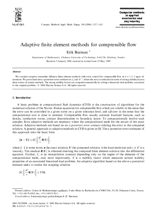 (PDF) Adaptive finite element methods for compressible flow