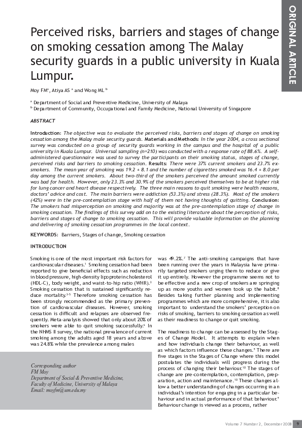 (PDF) Perceived risks, barriers and stages of change on smoking ...