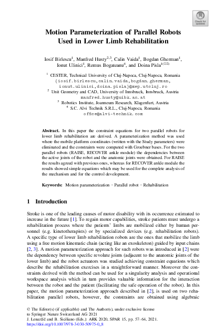 Pdf Motion Parameterization Of Parallel Robots Used In Lower Limb Rehabilitation