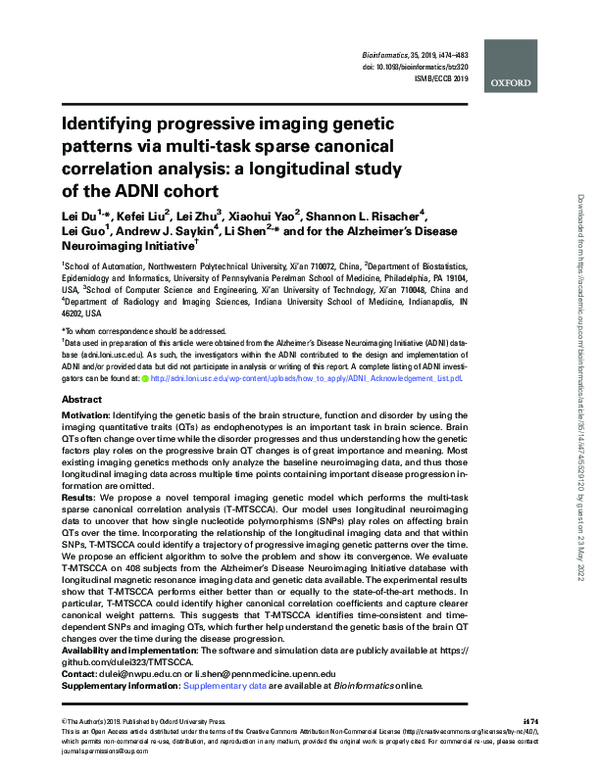 Pdf Identifying Progressive Imaging Genetic Patterns Via Multi Task Sparse Canonical 2907