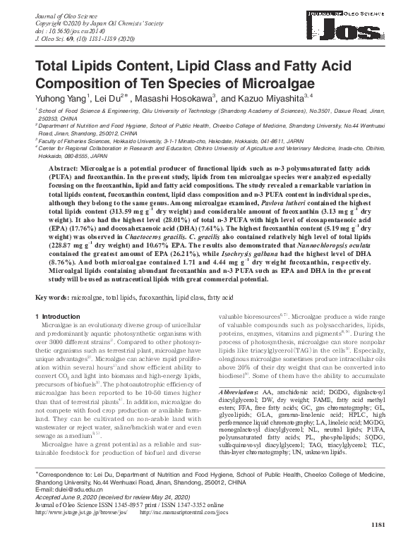 (PDF) Total Lipids Content, Lipid Class and Fatty Acid Composition of ...