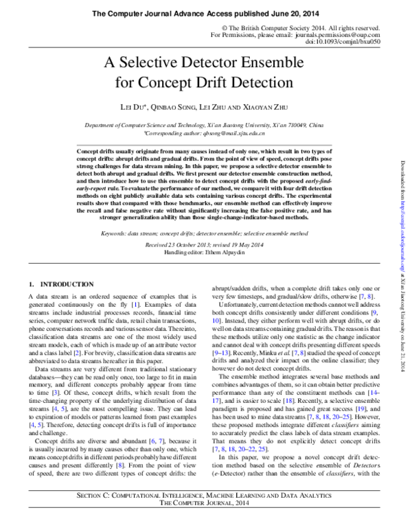 Pdf A Selective Detector Ensemble For Concept Drift Detection