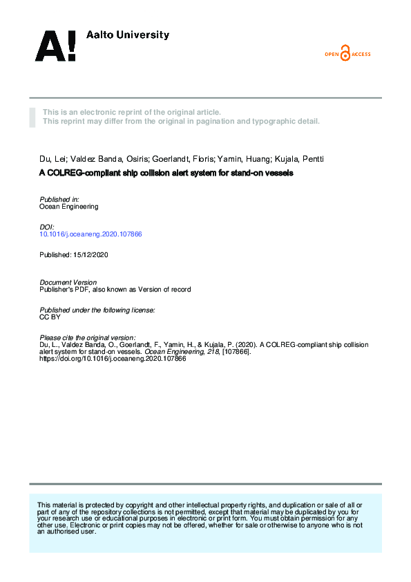 Pdf A Colreg Compliant Ship Collision Alert System For Stand On Vessels