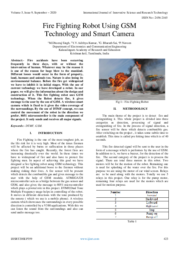 (PDF) Fire Fighting Robot Using GSM Technology and Smart Camera