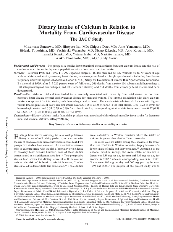 (PDF) Dietary Intake of Calcium in Relation to Mortality From ...