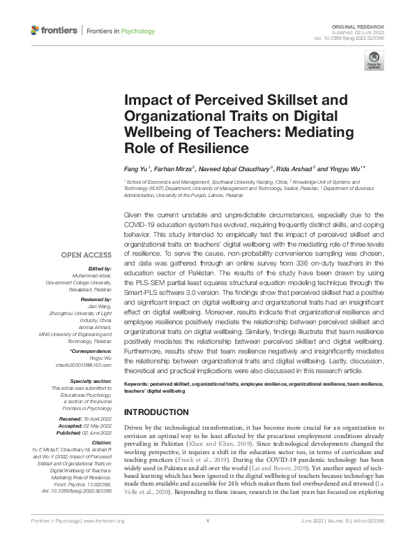 (PDF) Impact of Perceived Skillset and Organizational Traits on Digital Wellbeing of Teachers ...