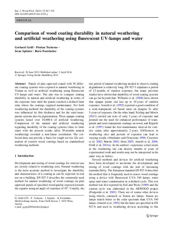 (PDF) Comparison of wood coating durability in natural weathering and ...