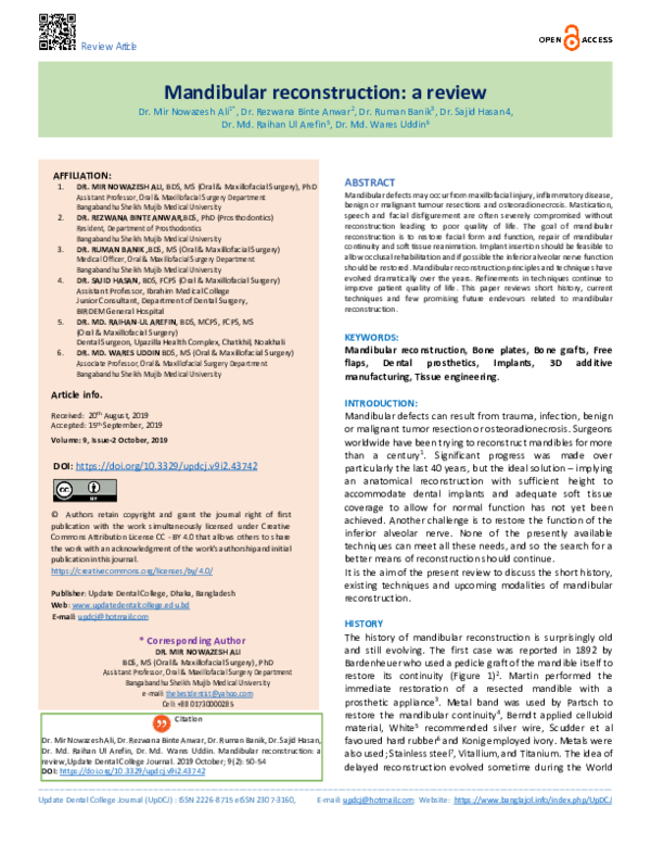 (PDF) Mandibular reconstruction: a review