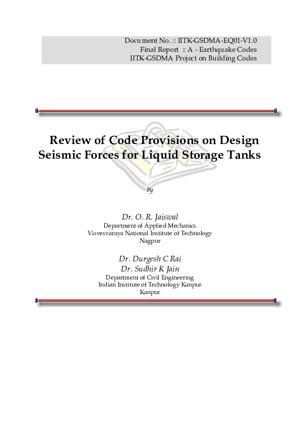 (PDF) Review of Code Provisions on Design Seismic Forces for Liquid Storage Tanks