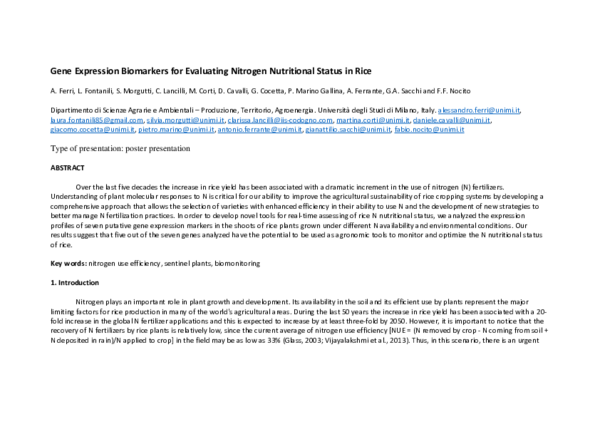 (PDF) Gene Expression Biomarkers for Evaluating Nitrogen Nutritional ...