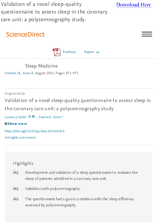 (PDF) Validation of a novel sleep-quality questionnaire to assess sleep ...
