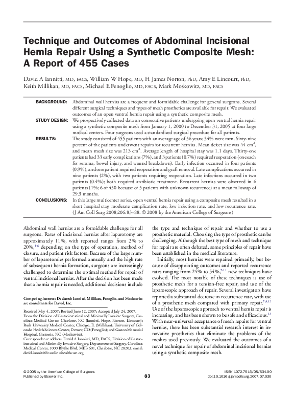 Technique and Outcomes of Abdominal Incisional Hernia Repair Using a ...