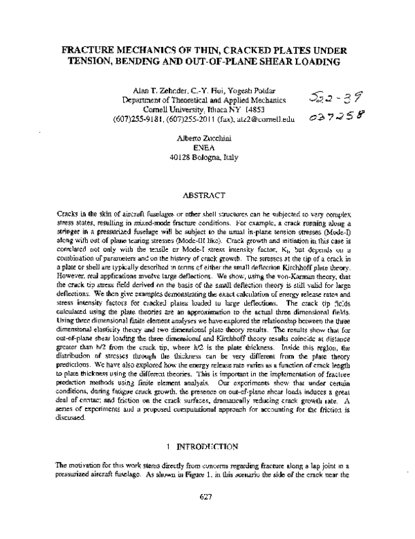 (PDF) Fracture Mechanics of Thin, Cracked Plates Under Tension, Bending ...