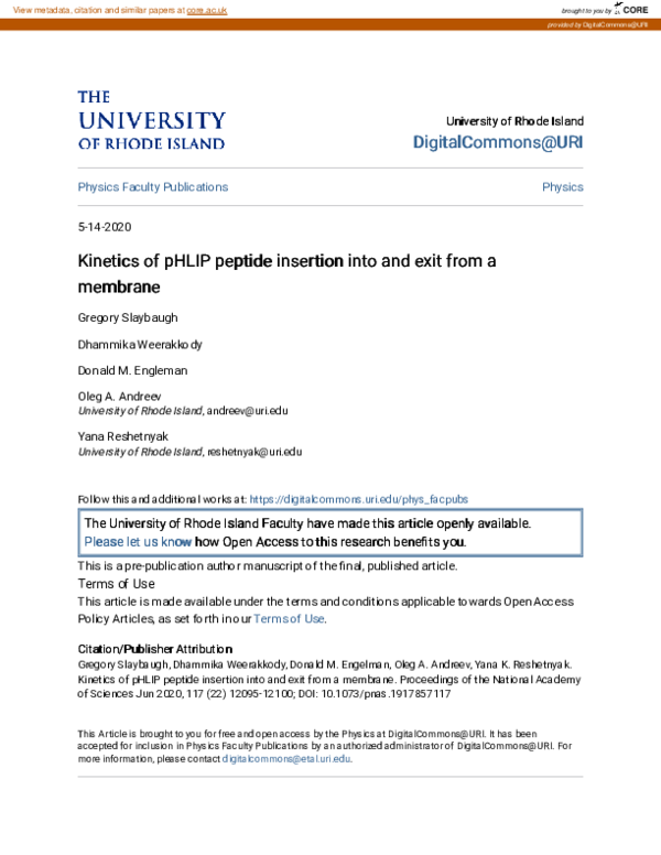 (PDF) pHLIP Peptide Membrane Insertion Kinetics