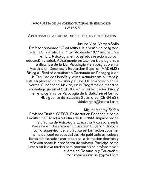 (PDF) Propuesta De Un Modelo Tutorial En Educación Superior