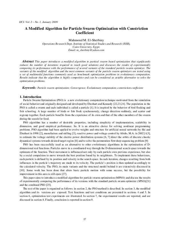 (PDF) A Modified Algorithm for Particle Swarm Optimization with Constriction Coefficient