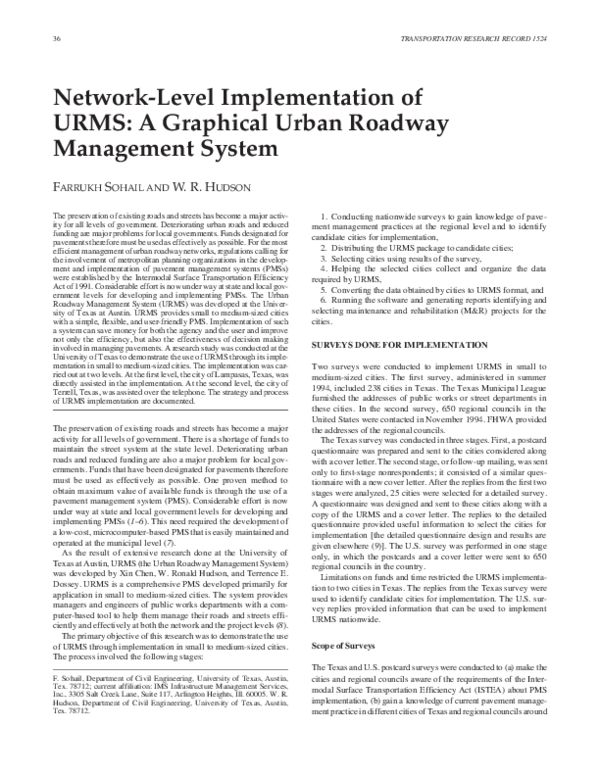(PDF) Network-Level Implementation of URMS: A Graphical Urban Roadway ...
