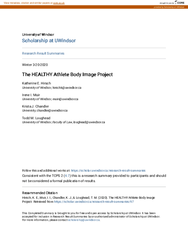 (PDF) The HEALTHY Athlete Body Image Project