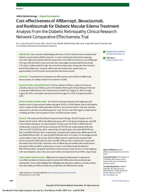 (PDF) Cost-effectiveness of Aflibercept, Bevacizumab, and Ranibizumab ...