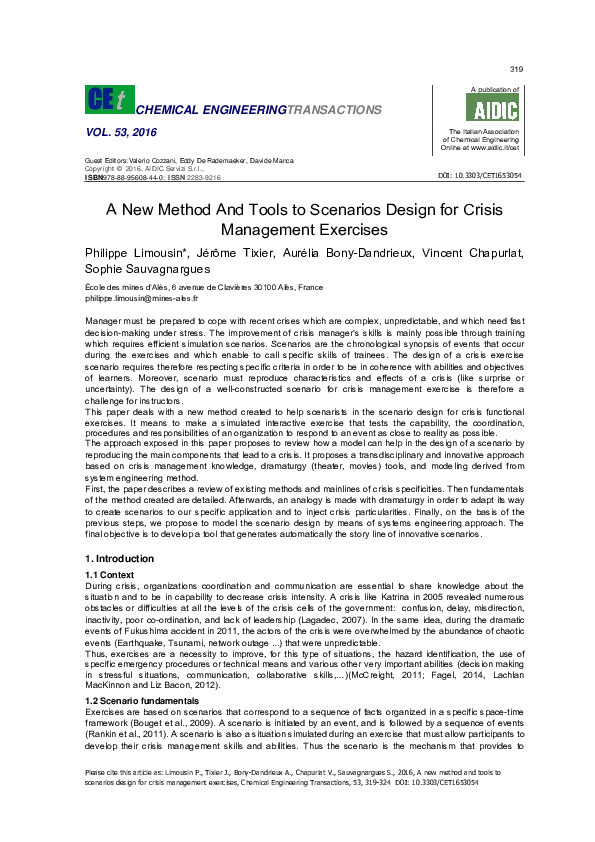 (PDF) A New Method And Tools to Scenarios Design for Crisis Management ...