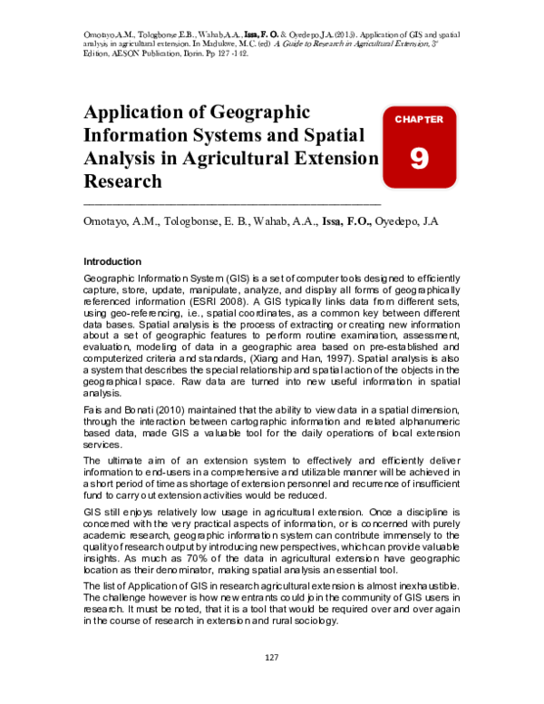 (PDF) Application of Geographic Information Systems and Spatial Analysis in Agricultural ...