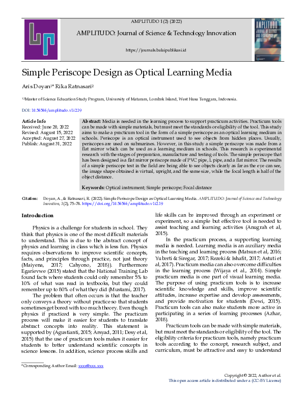 (PDF) Simple Periscope Design as Optical Learning Media