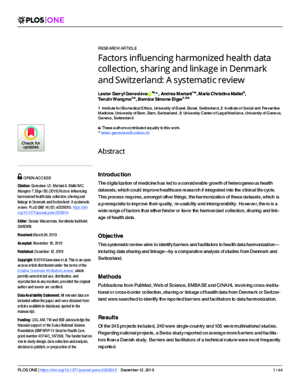 (PDF) Factors influencing harmonized health data collection, sharing ...