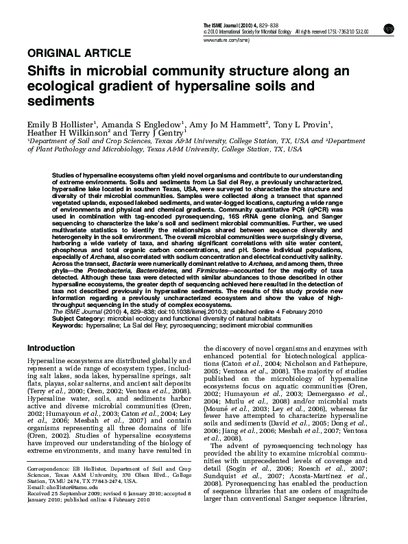 (PDF) Shifts in microbial community structure along an ecological ...