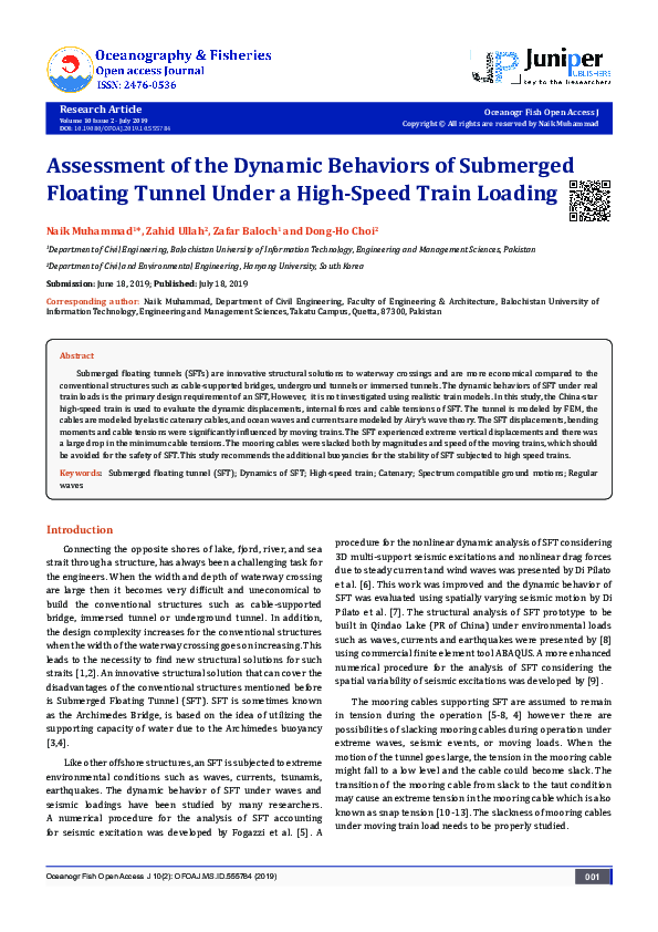 (PDF) Assessment of the Dynamic Behaviors of Submerged Floating Tunnel Under a High-Speed Train ...