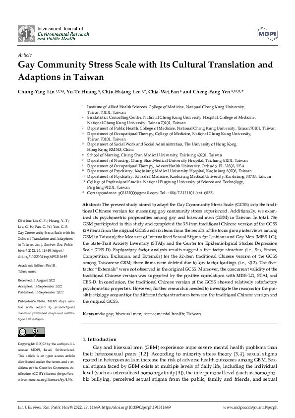 (PDF) Gay Community Stress Scale with Its Cultural Translation and ...