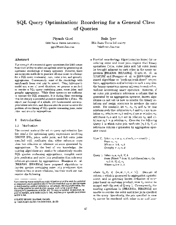Pdf Sql Query Optimization