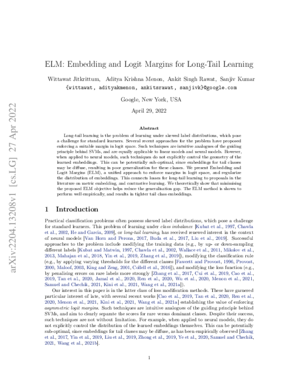 (PDF) ELM: Embedding and Logit Margins for Long-Tail Learning
