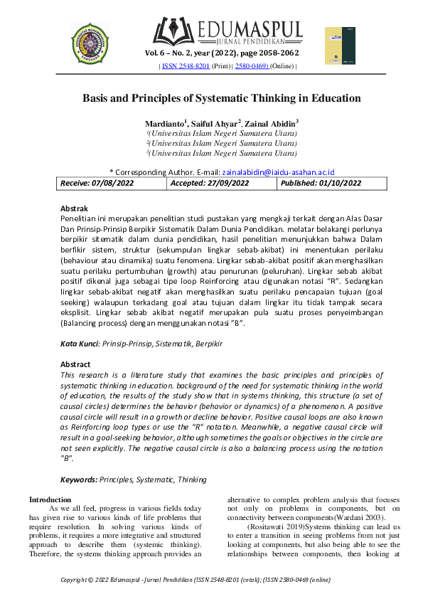 (PDF) Basis and Principles of Systematic Thinking in Education