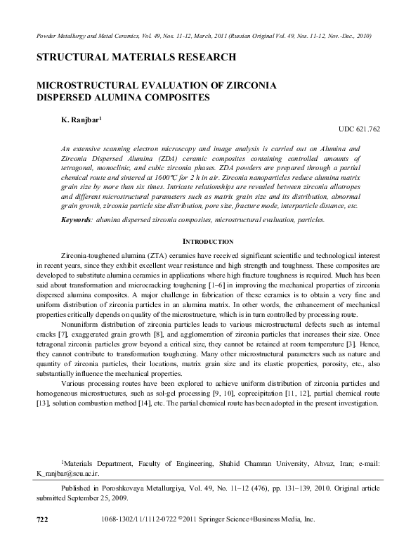 (PDF) Microstructural evaluation of zirconia dispersed alumina composites